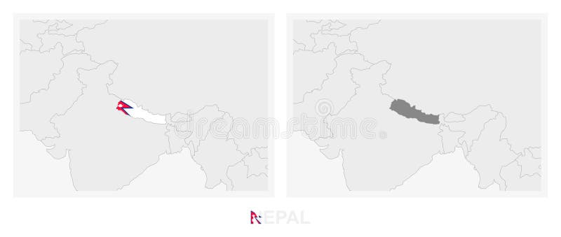 Two Versions of the Map of Nepal, with the Flag of Nepal and ...