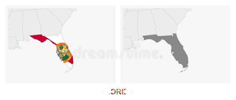 Two Versions of the Map of US State Florida, with the Flag of Florida ...