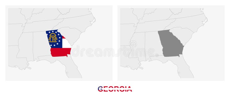 Two Versions of the Map of US State Georgia, with the Flag of Georgia ...