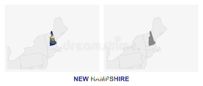 Two Versions of the Map of US State New Hampshire, with the Flag of New ...