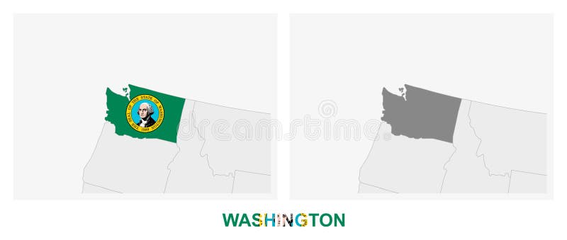 Two Versions of the Map of US State Washington, with the Flag of ...