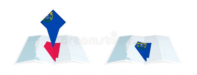 Two Versions of an Nevada Folded Map, One with a Pinned Country Flag ...