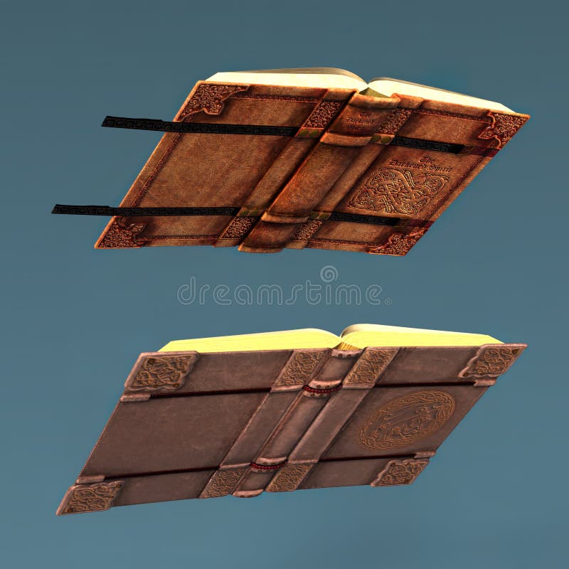 Two Versions of an Open Fantasy Style Leather Bound Old Book Stock ...