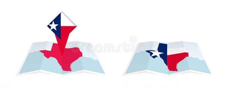 Two Versions of an Texas Folded Map, One with a Pinned Country Flag and ...