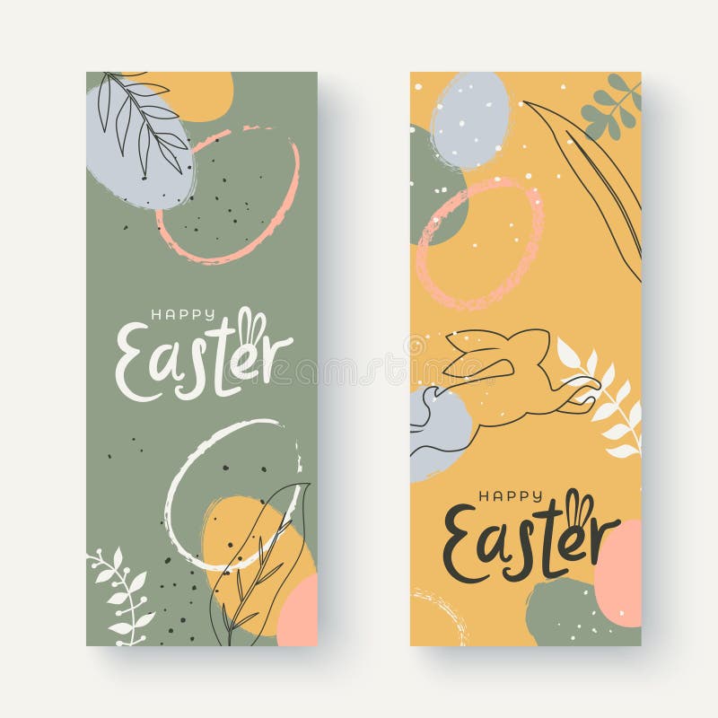 Two Vertical Banners with Hand Drawn Easter Decorations in Pastel ...