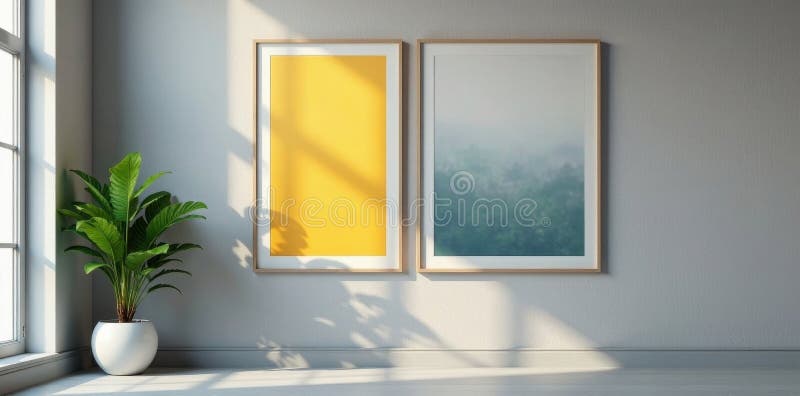 Two Vertical Picture Frames, Muted Gray Wall, Soft Illumination ...