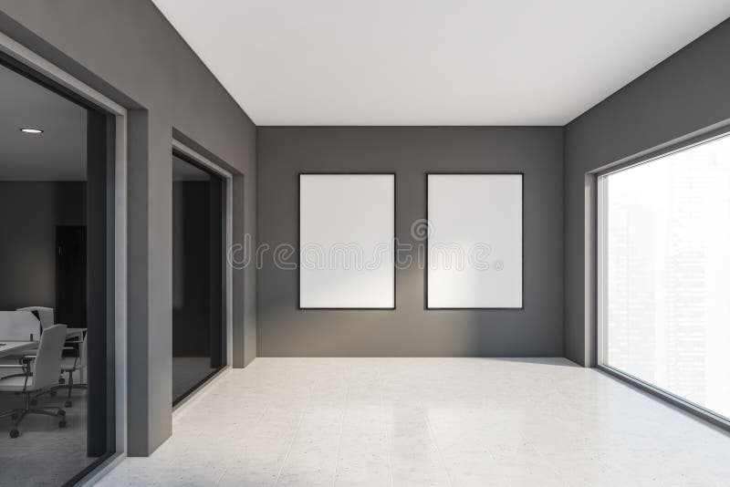 Two Vertical Posters in Gray Office Hall Stock Illustration ...
