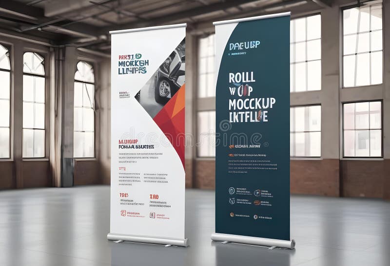 Two Vertical Roll-up Banners (Mockups) for Advertising and Events in an ...