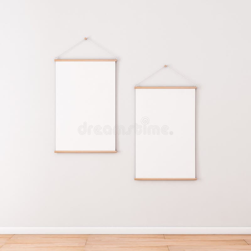Two Vertical Roll Up Posters Mockup Hanging on the Wall in Empty Room ...