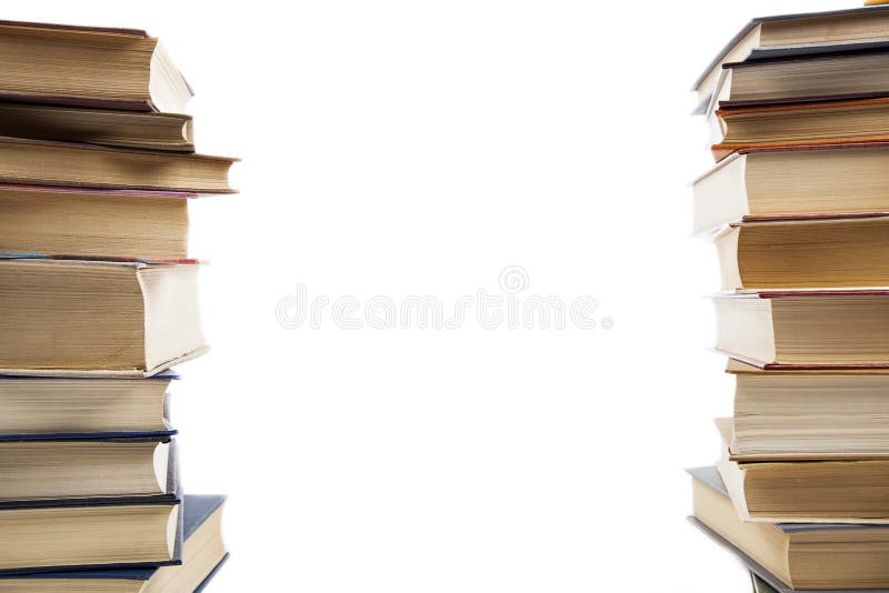 Two Vertical Stacks of Books on a White Background Stock Image - Image ...
