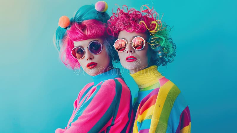 Two Very Colorful Friends Posing Together in Studio Stock Illustration ...