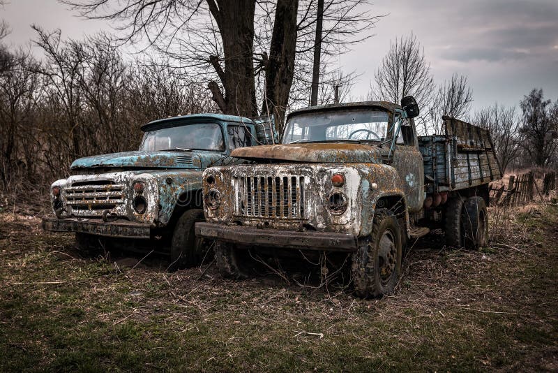 Two very old trucks stock photo. Image of corroded, collection - 178688524