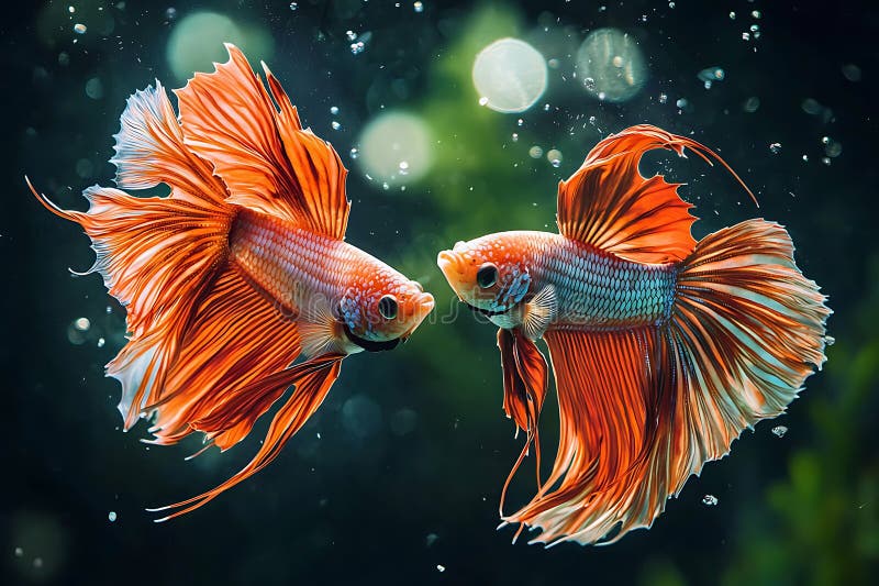 Two Vibrant Betta Fish in a Mystical Underwater Setting Stock ...