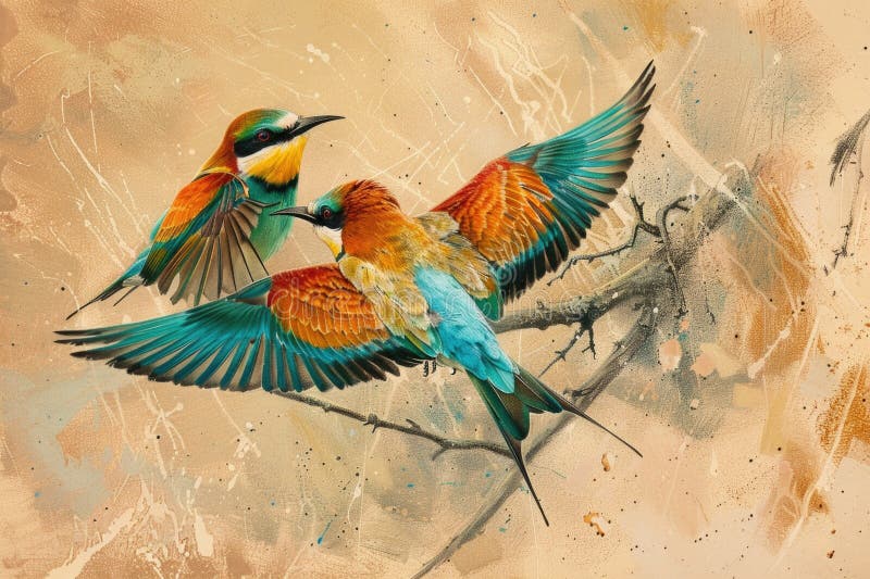 Two Vibrant Birds Perched on a Tree Branch, Ideal for Nature-themed ...