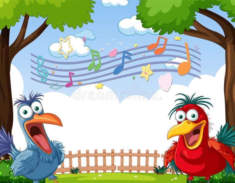 Two vibrant birds singing stock vector. Illustration of singing - 358231880