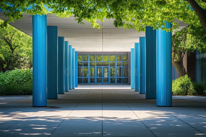 Two Vibrant Blue Balls are Resting on a Sidewalk in Front of a Large ...