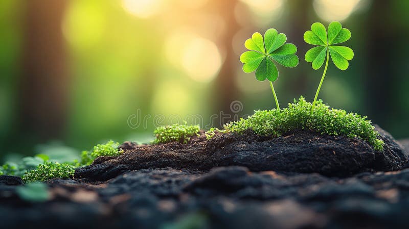 Two Vibrant Clover Sprouts Emerge from Rich Soil Stock Illustration ...
