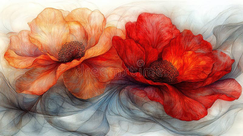 Two Vibrant Flowers in Soft, Flowing Backgrounds Stock Photo - Image of ...