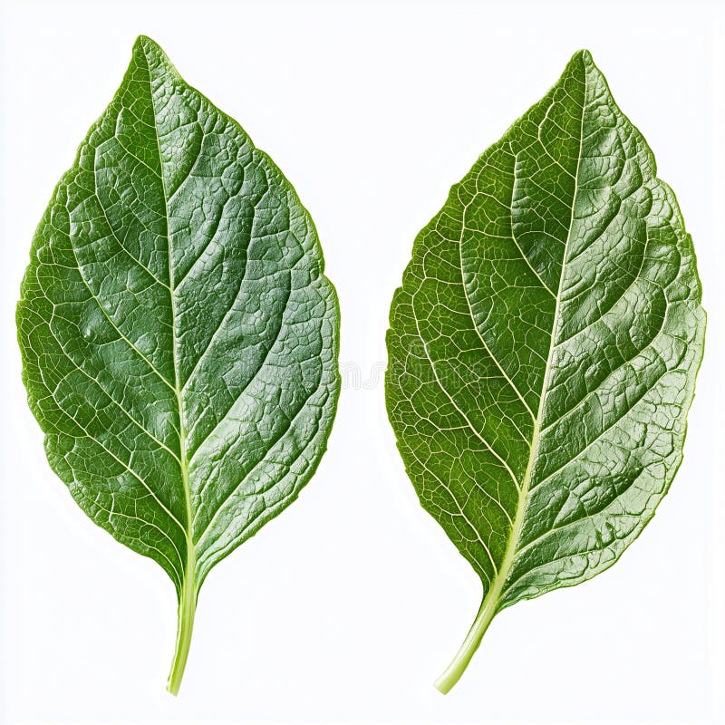 Two Green Leaves Botanical Study on White Surface Isolated on ...