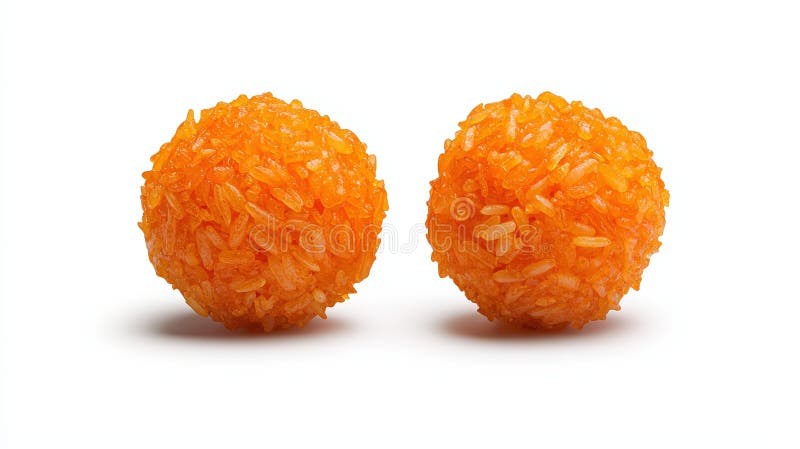 Two Vibrant Orange Rice Balls on a White Isolated Background Stock ...