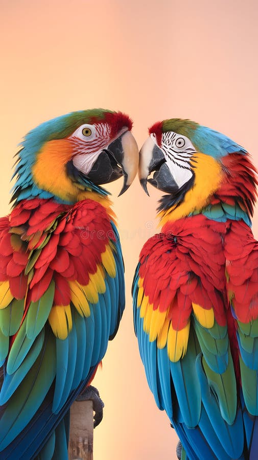 Two Vibrant Parrots Face Each Other with Striking Colorful Feathers ...