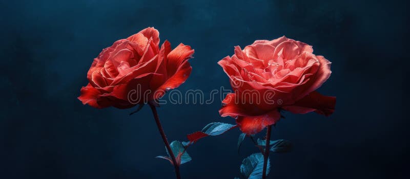 Two Red Roses in Vase on Blue Background Stock Image - Image of love ...