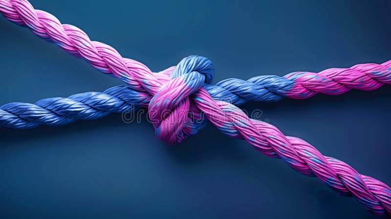 Two Vibrant Ropes, One Red and One Blue, are Intertwined in a Complex ...