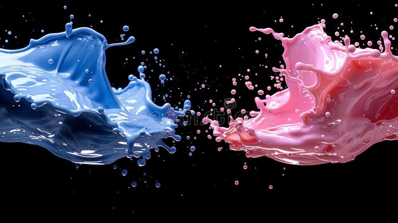 Two Vibrant Splashes of Colored Liquid Intertwine on a Black Background ...
