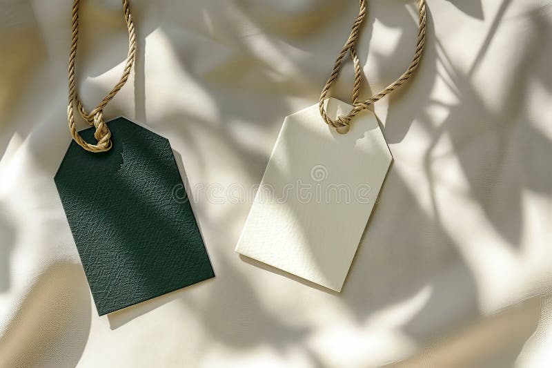 Two Vibrant Tags Playfully Dangle from a Delicate Rope on a Clean White ...