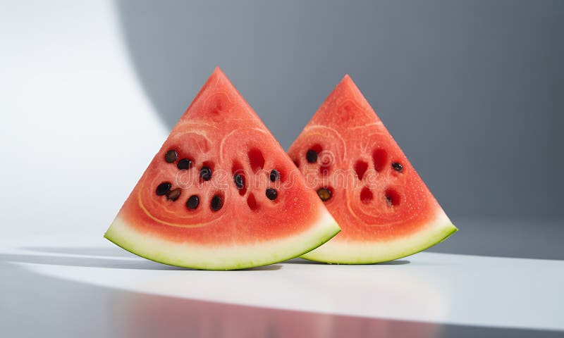 Two Triangular Watermelon Slices Isolated on White Studio Background ...