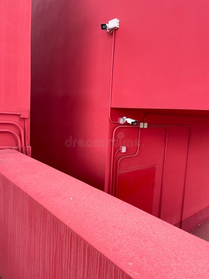 Two Video Cameras on the Wall of the Red Building Stock Photo - Image ...