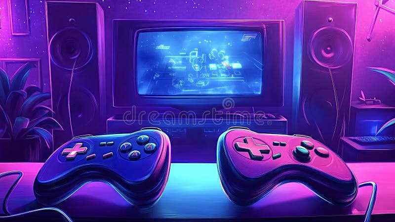Two Video Game Controllers Resting on a Surface in a Retro Gaming Setup ...