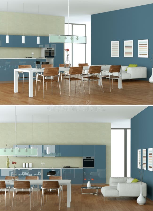 Two Views of Modern Kitchen Interior Design Stock Illustration ...