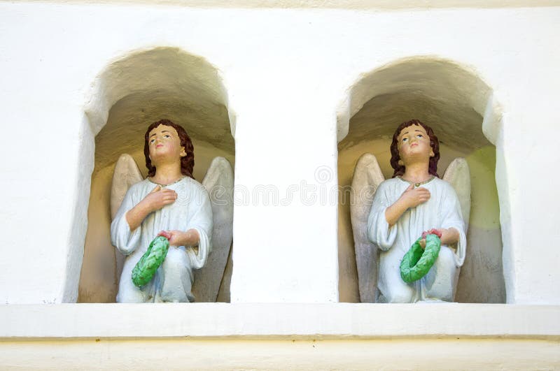 Two Vintage Angels Sculpture Stock Image - Image of winged, church ...