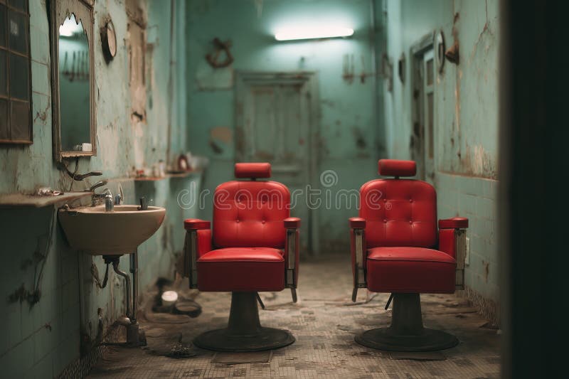 Two Vintage Barber Chairs stock illustration. Illustration of paint ...