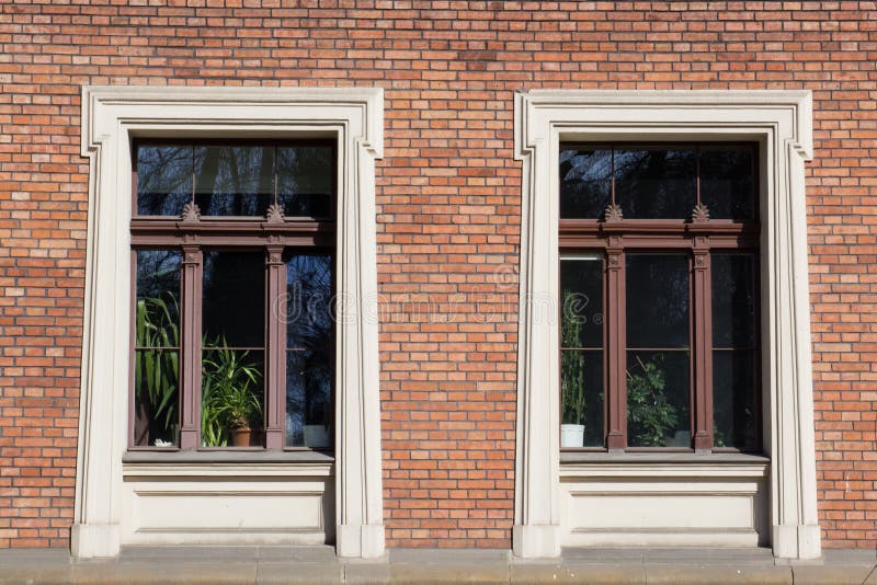 Two Vintage Front Glass Windows of an Old House Stock Image - Image of ...