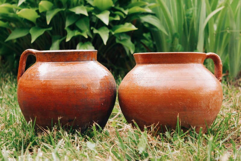 Two Vintage Ceramic Clay Pots Stock Photo - Image of decoration ...