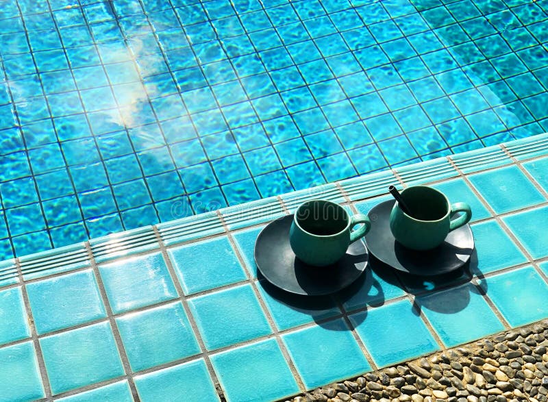Two Vintage Cup of Hot Coffee beside the Pool Stock Photo - Image of ...