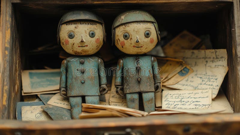 Two Vintage Dolls among Old Letters and Postcards. Stock Photo - Image ...