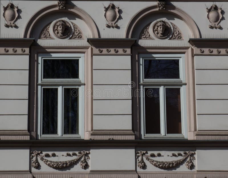 Two Vintage Front Glass Windows of an Old House Stock Image - Image of ...