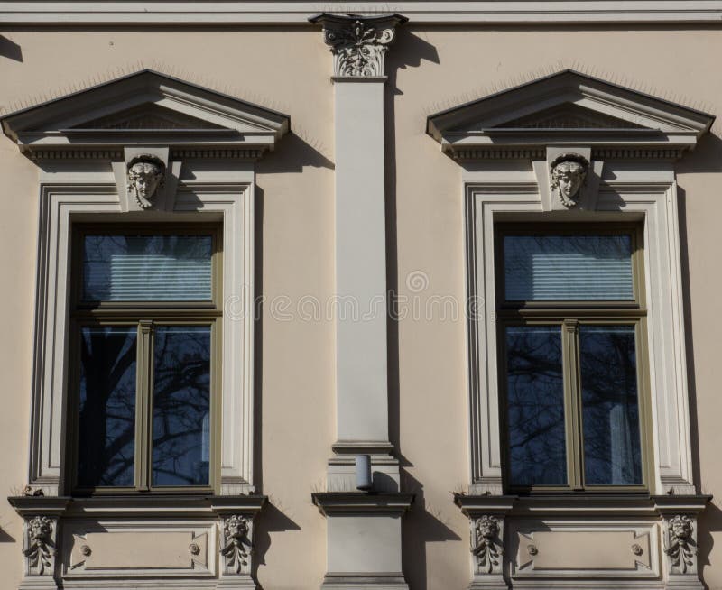 Two Vintage Front Glass Windows of an Old House Stock Image - Image of ...