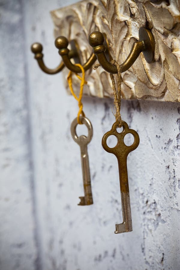 Old Vintage Keys and Locks on Antique Weathered Barn Wood Board Planks ...