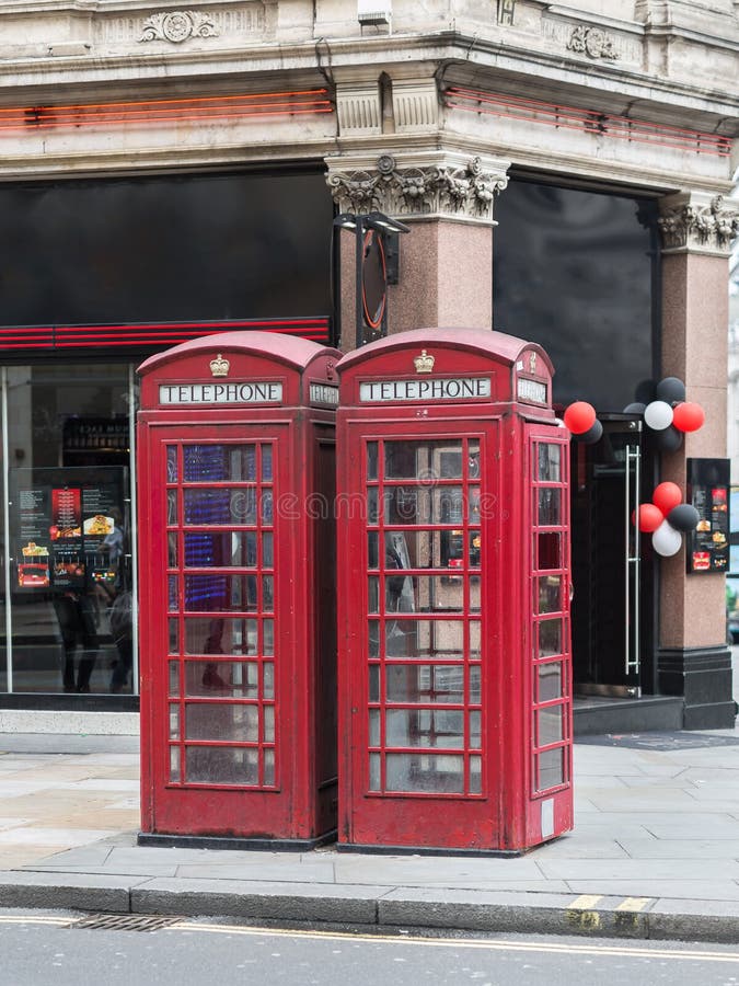 Two Vintage Red Phone Call Boxes in Central London Stock Image - Image ...