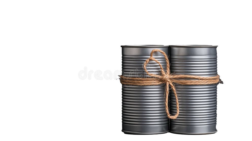 Two Vintage Tin Cans Tied with String on Transparent Background Stock ...