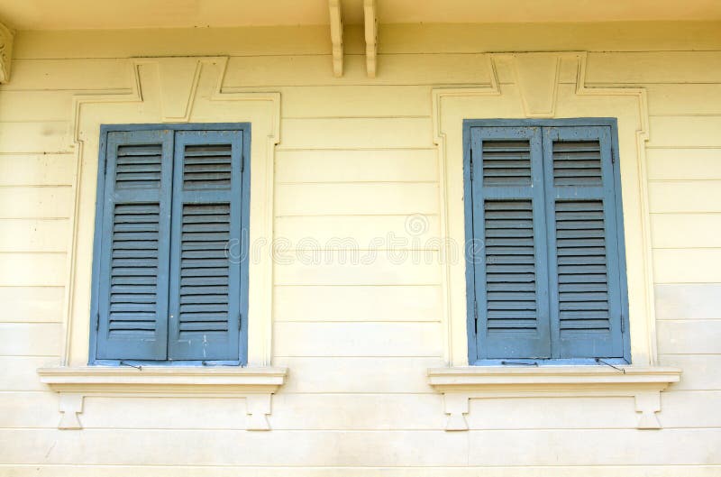Two Vintage Windows on the Classic Wall Stock Image - Image of beauty ...