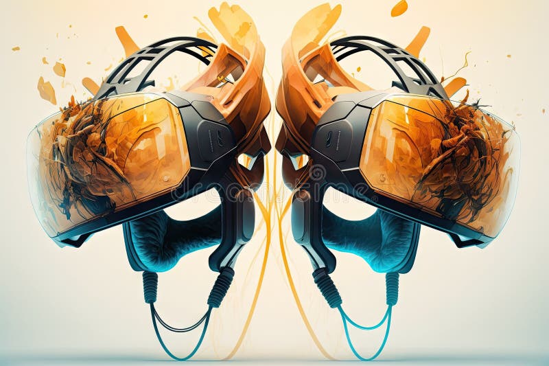 Two Virtual Reality Helmets Connected with Cable Vr Headset Double ...