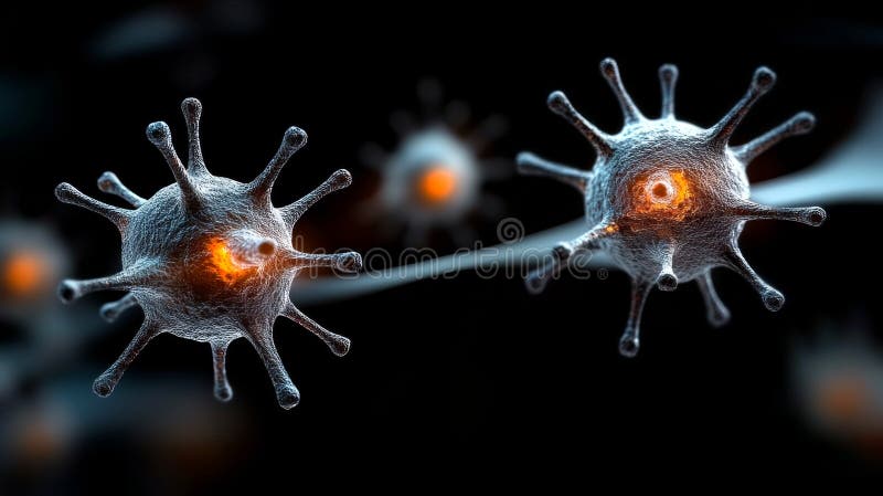 Two Viruses are Shown in a Close Up, One of Which is Glowing Stock ...