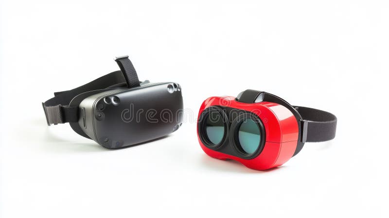 Two Vr Headsets with Black and Red Designs on White Background Stock ...