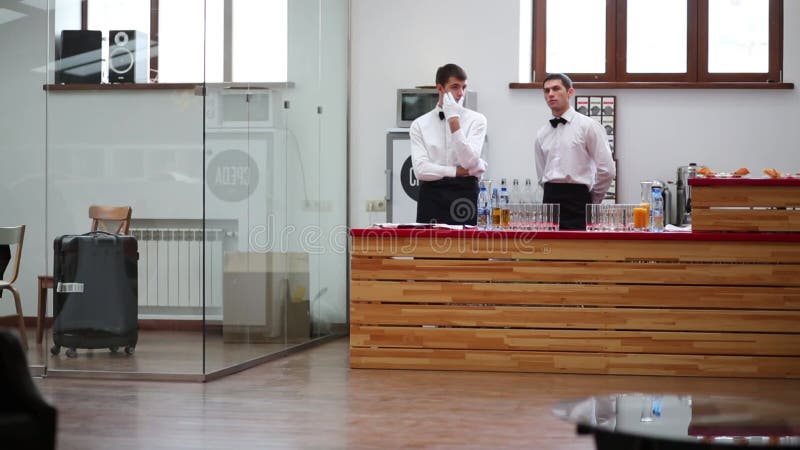 Two Waiters Standing at the Table at the Press Stock Footage - Video of ...