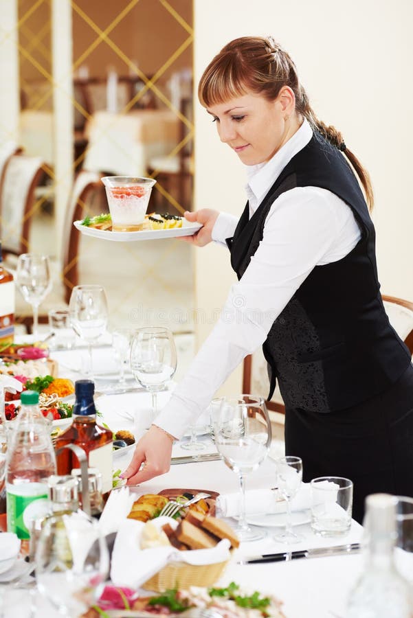 Waitress at Catering Service in Restaurant Stock Image - Image of ...